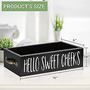 Bathroom Decor Box 2 Sides Funny Toilet Paper Holder Wood Tank Box Over Toilet Paper Storage Basket with Metal Handle Rustic Bathroom Paper Organizer Box with Funny Sign Farmhouse Home Decor Box