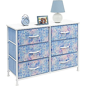 Sorbus Dresser with 6 Drawers - Furniture Storage Chest for Bedroom Tower Unit Furniture, Hallway, Closet, Office Organization - Steel Frame, Wood Top, Tie-dye Fabric Bins (6-Drawer, Pink/Blue)