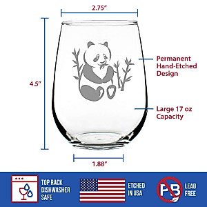 Panda Stemless Wine Glass - Cute Panda Themed Decor and Gifts for Panda Bears - Large 17 Oz Glasses