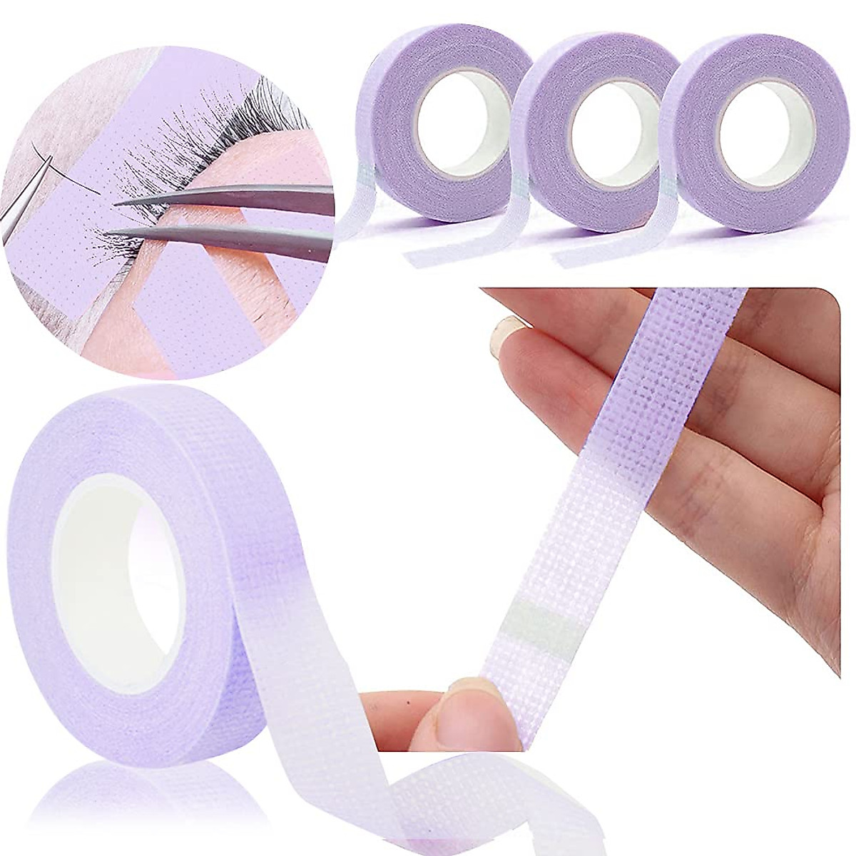 6 Rolls Lash Extension Under Eye Tape EBANKU Breathable Fabric Eyelash Tape Micropore Adhesive Tape for Eyelashes Extension Supply Individual Eye Lashes Tools (Purple)