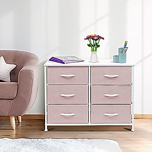 Sorbus Dresser with 6 Drawers - Furniture Storage Tower Unit for Bedroom, Hallway, Closet, Office Organization - Steel Frame, Wood Top, Easy Pull Fabric Bins (6-Drawer, Pastel Pink)