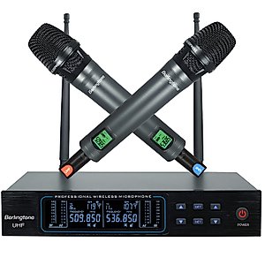 Berlingtone Wireless Microphone System, 2 Handheld Dynamic Microphones,120- Adjustable Frequency Channel, Metal case and mic for Karaoke, Meeting, Party, Church, DJ, Wedding, up 260ft Range (BR-56UM)