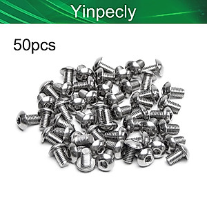 Yinpecly M5x8mm Hex Socket Head Machine Screws 304 Stainless Steel Inner Hex Socket Round Head Screw Fasteners Furniture Bolts Silver Tone 50Pcs