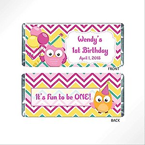 Owl Birthday Party Favors, Personalized Candy Wrappers for Chocolate, Pack of 20 Custom Hershey Bar Labels