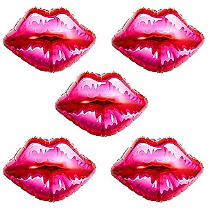 HORUIUS Red Lips Balloons Red Kiss Lips Balloons Shaped Aluminum Foil Mylar Balloons for Birthday Bridal Shower Valentine's Day Wedding Party Marriage Engagement Decorations 30 X 27.5 Inch 5PCS