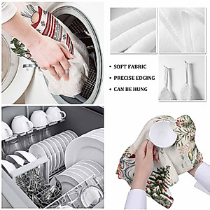 ZOE GARDEN Christmas Gnomes Kitchen Towels,Absorbent Microfiber Kitchen Dish Hand Tea Bath Towel,Quick Dry Cleaning Cloth Dishclothes Decorative Sets, Farmhouse Flower Berry Snowflake (1-PC, 18x28)