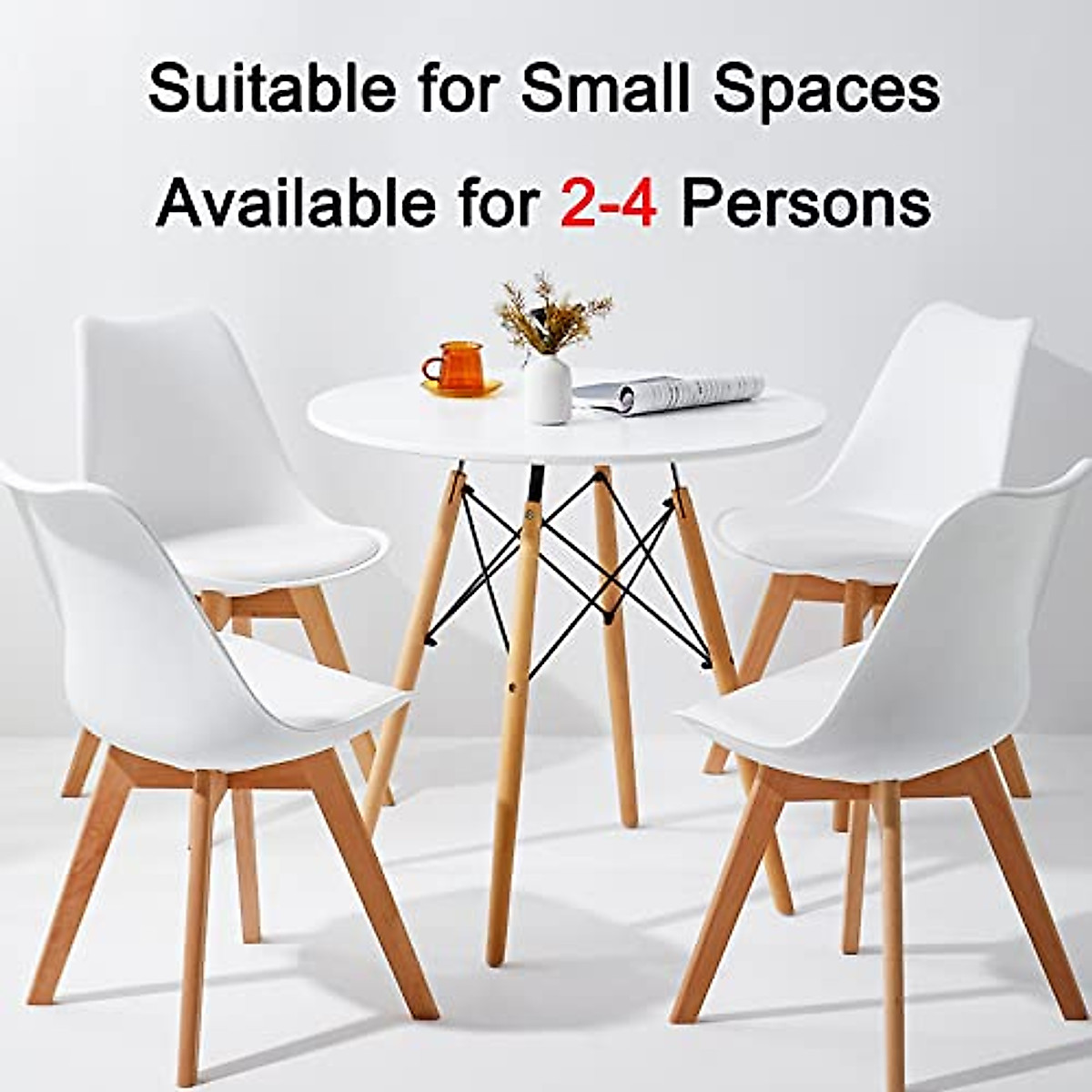 Round Dining Table White Kitchen Table White Dining Table with MDF Top Modern Style Coffee Table Leisure Dining Room Round Table for Kitchen Living Room(with A Free Table Cloth)