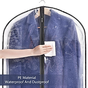 Syeeiex 40" All Clear Garment Bags for Hanging Clothes, Garment Covers with 4" Gusseted, Suit Bags for Closet Storage, Garment Protector for Several Suits, Coats, Jackets, Shirts and Sweater, 6 Pack