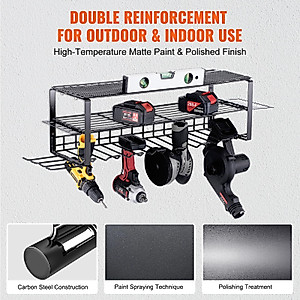 VEVOR Power Tool Organizer, 7 Slot, 3 Layers, Cordless Drill Holder Wall Mount, Battery Charging Station Storage Rack, Multi-Function Garage Organization, Heavy Duty Metal Shelf for Screwdriver Pliers