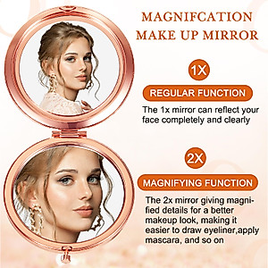Cindeer 20 Pcs Small Compact Mirror Folding Pocket Makeup Round Hand Held Cosmetic Magnifying Compact Rhinestone Mirror with 1X/2X Magnification for Women Girls Travel (Gold Style)