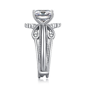 JewelryPalace Vintage Princess Cut 2ct CZ Solitaire Engagement Ring for Women, Classic 14K White Gold 925 Sterling Silver Promise Ring for her, Crown Enhancer Wedding Band Ring Bridal Sets 7