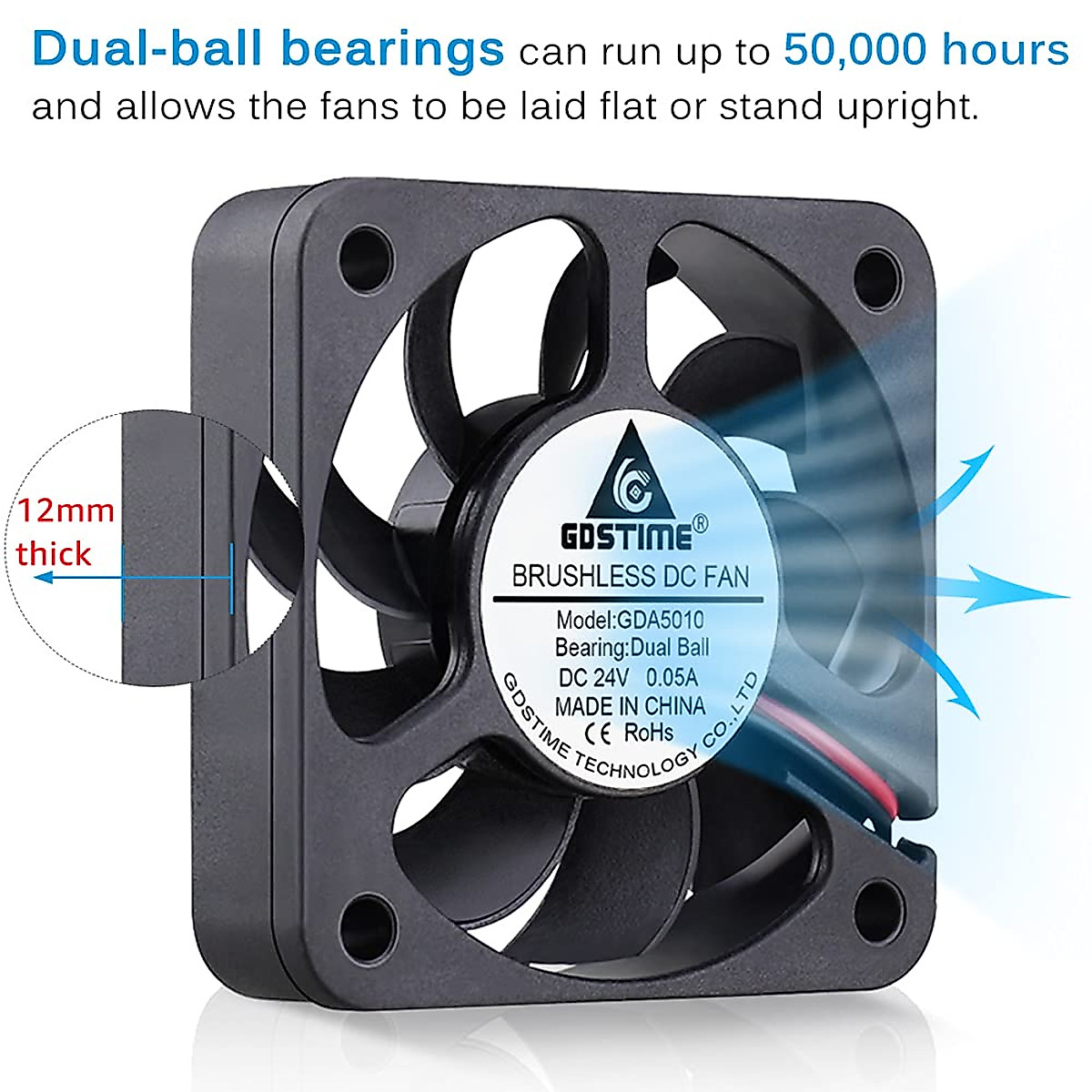 GDSTIME 50mm x 50mm x 12mm 24v Dual Ball Bearing Brushless Cooling Fan