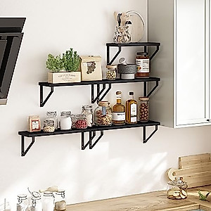 Fixwal Floating Shelves, Width 4.7 Inches Wall Mounted Shelves Set of 5, Rustic Wood Storage Bookshelves, Farmhouse Decor for Bathroom, Bedroom, Living Room, Kitchen and Office (Black)