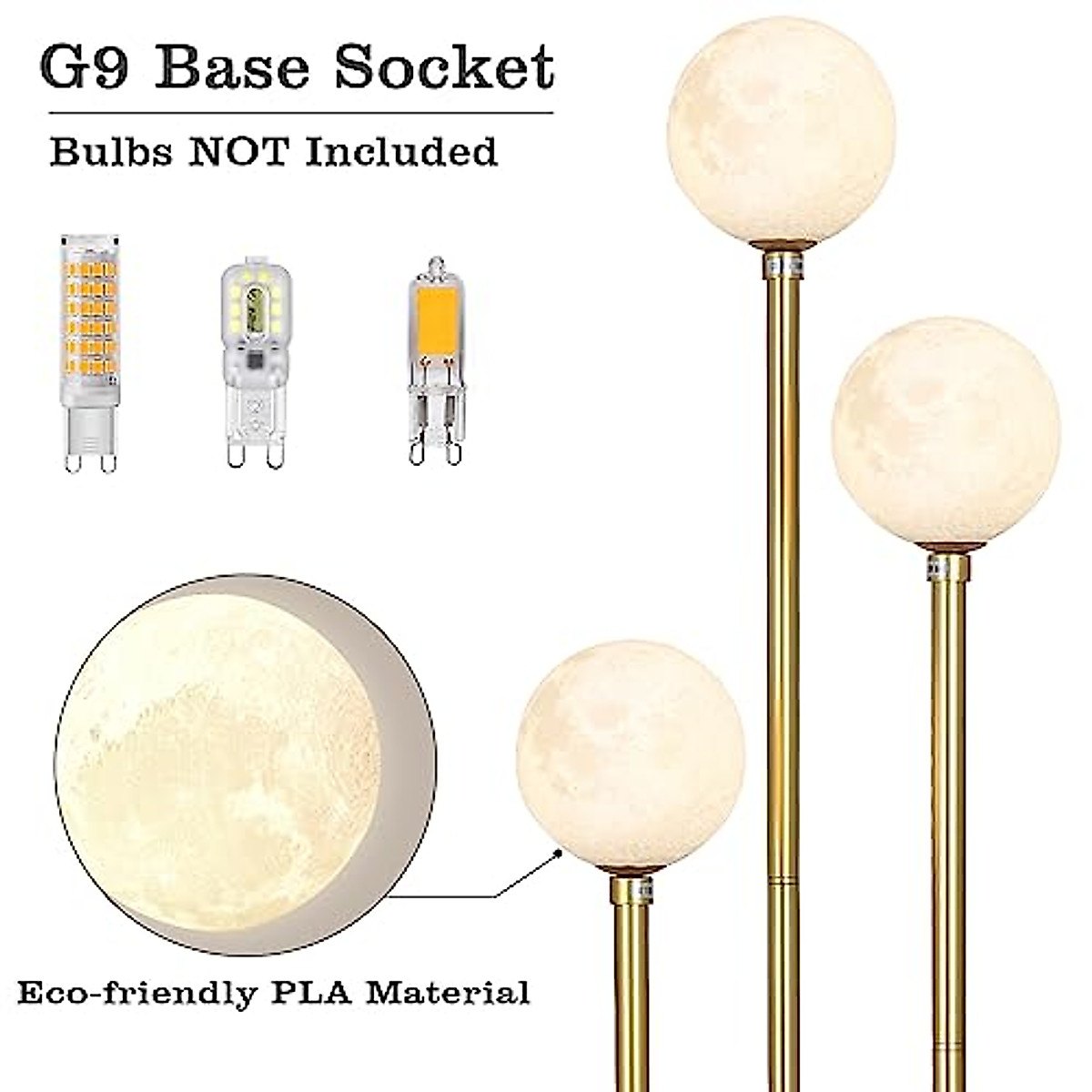 3 Globe Floor Lamp with Shelves, Modern Shelf Lamp with 3D Printing Moon Lampshade, Mid Century Standing Lamp with Table, Metal Tall Lamp for Corner Display, Gold Floor Lamps For Living Room, Bedroom