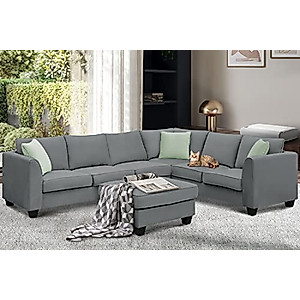 Flieks Modern Upholstered Living Room Sectional Sofa, L Shape Furniture Couch with 3 Pillows, Grey