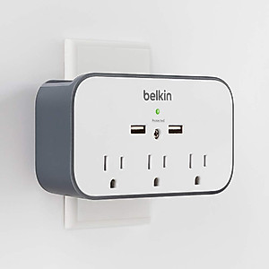 Belkin Wall Surge Protector - 3 Outlet w/ 2 USB Ports Mount with Premium Protection Against Surges Safe Charge for Mobile Devices, Tablets & More (540 Joules)