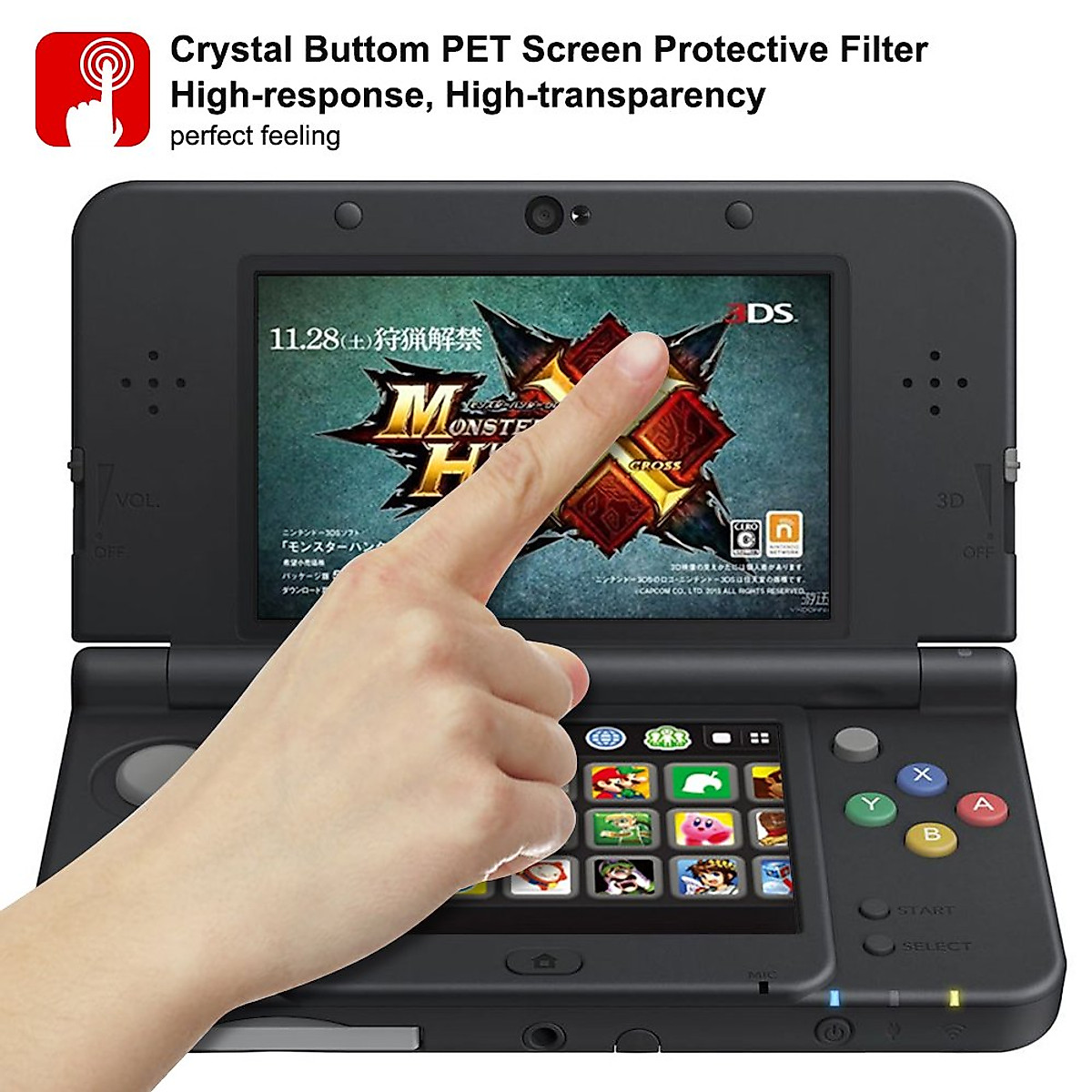 Screen Protector Compatible Nintendo New 3DS, AFUNTA 2 Pack (4 Pcs) Tempered Glass for Top Screen and HD Clear PET Film for Bottom Screen Accessory