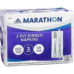 Marathon Expect More Dinner Paper Napkins, 1/8 Fold, White, 900-count