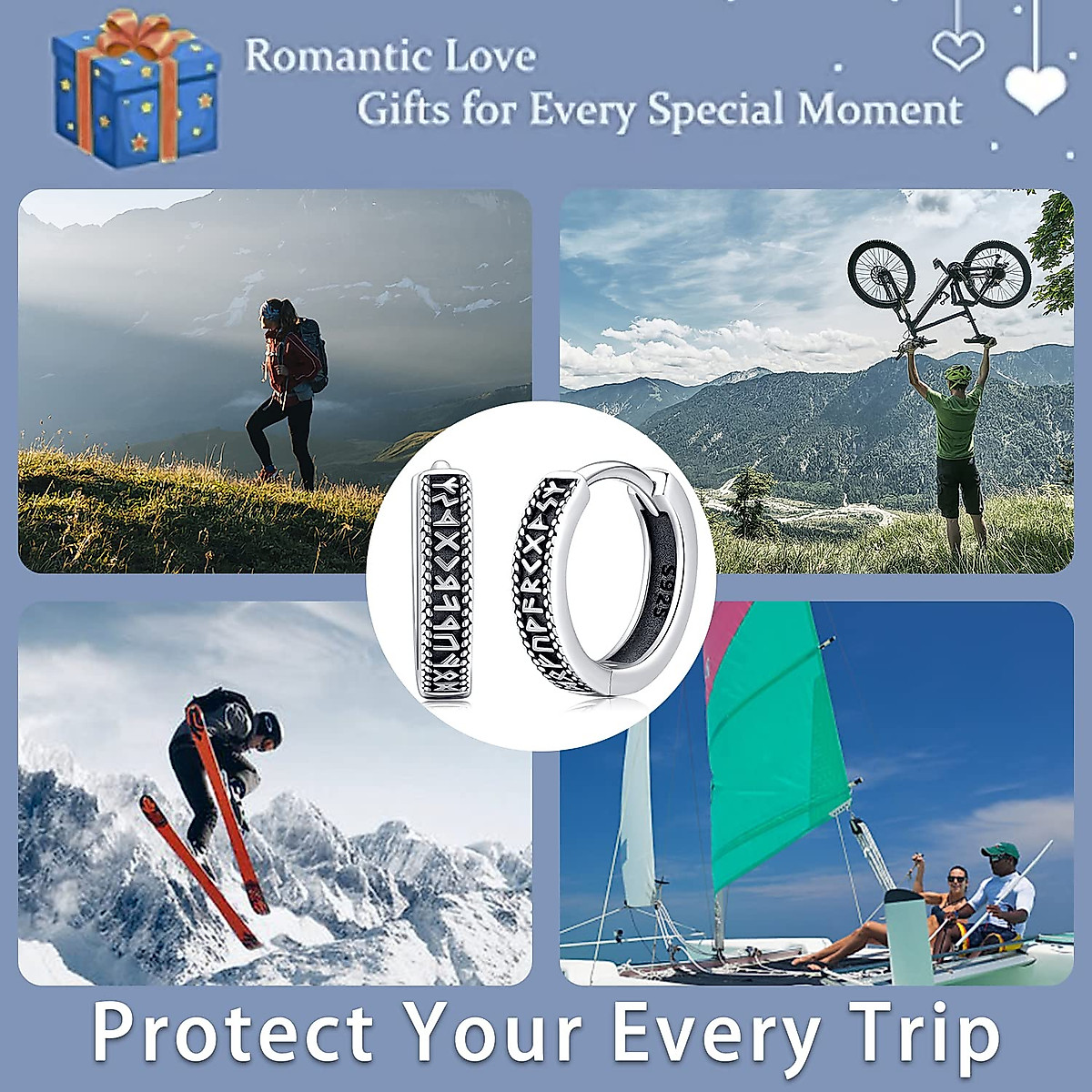 Odinstone Norse Viking Runes Hoop Earrings for Men Women 925 Sterling Silver Hoop Earrings Viking Amulet Vegvisir Talisman Jewelry Gift