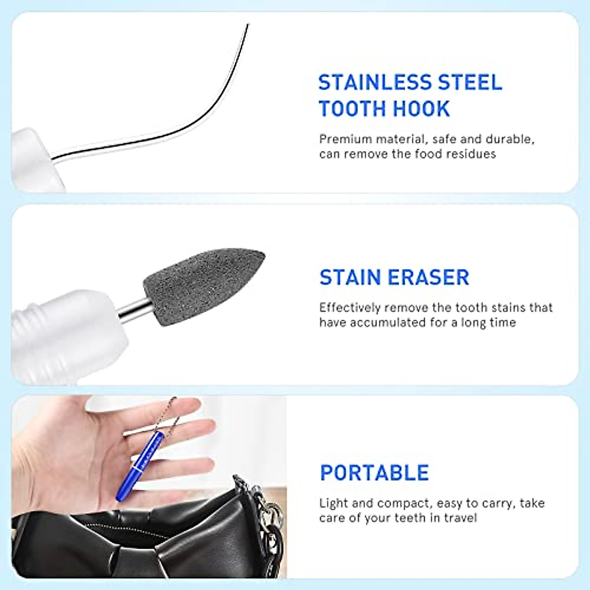 2pcs Portable Oral Dental Tooth Hook Hygeine Cleaning Molars Tool Teeth Stains Remover Plaque Remover