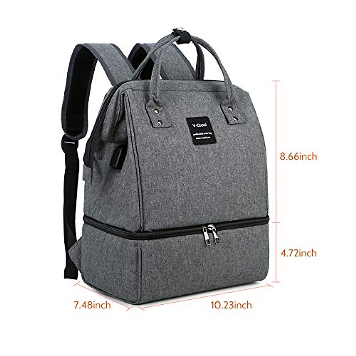 V-COOOL Breast Pump Bag Backpack Double-layer Fresh-Keeping Bag Double Layer for Mother Outdoor Working Backpack with USB Charging Port(Deep Gray)
