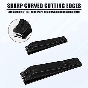 JAZZZNAP Nail Clippers Set for Men and Women, Ultra Sharp Fingernail Clipper and Toenail Clipper with Curved Blade Edge, Black