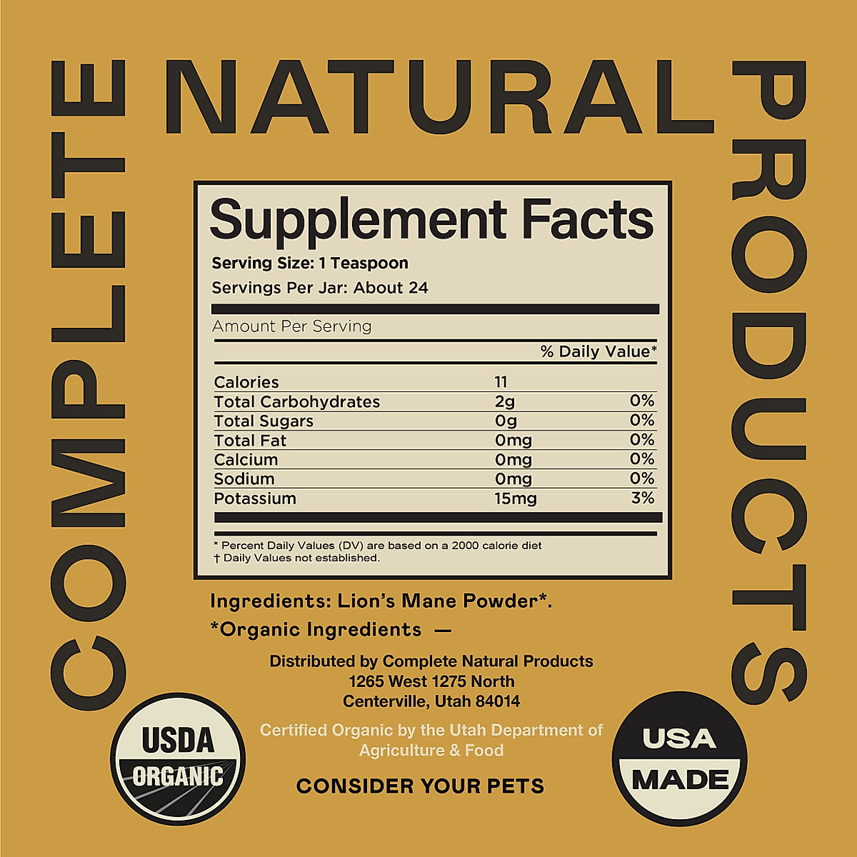 Complete Natural Products Organic Lion's Mane Mushroom for Pets - 4oz - Pure Organic Lion's Mane Mushroom