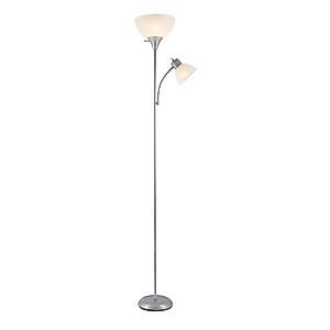 Globe Electric 67134 72" Torchiere Floor Lamp + Adjustable Reading Light, Silver, Frosted Plastic Shade, 3-Step Rotary Switch on Socket, Living Room Décor, Reading Light, Home Essentials, Bedroom