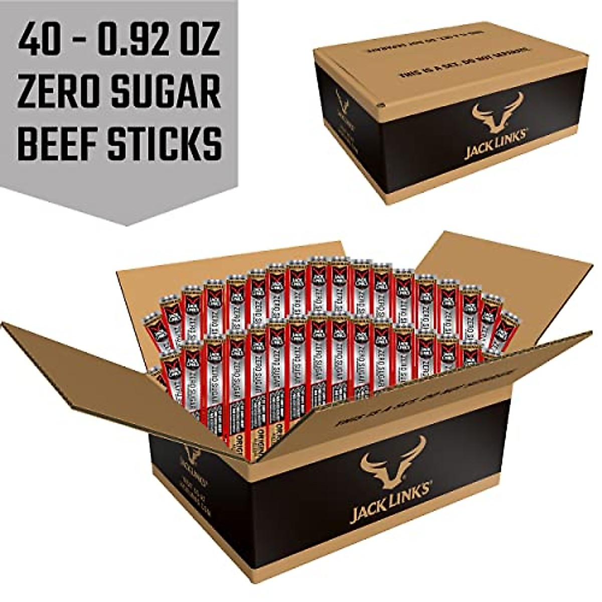 Jack Link's Beef Sticks, Zero Sugar, Original, Bulk Pack - Office Protein Snack, Meat Stick with 6g of Protein, Made with Premium Beef, No Added MSG**, 0.92 Ounce (Pack of 40)