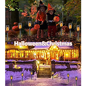 Jumyshe Solar Outdoor Lights,Large Solar Torch Lights with Flickering Flame, Christmas Waterproof Landscape Decoration LED Torch Lights for Garden/Yard/Pathway Decorations-6 Pack Warm Light