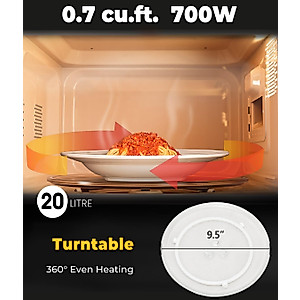 Countertop Retro Microwave Oven, SIMOE 0.7 Cu Ft Small Microwave with Defrost, 5 Micro Power, 8 Auto-cooking Set & Child Lock, Compact Microwave w/10 Inch Turntable, 60-min Timer, LED Display, 700W