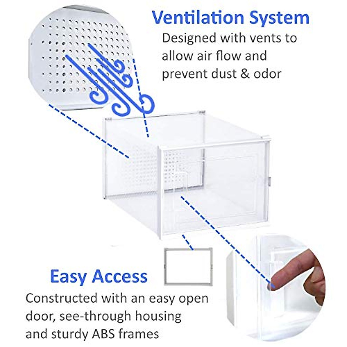 ACHub XL Stackable Shoe Box - Ventilated, Transparent Shoe Storage & Shoe Organizer for Closet, Garage, Under bed & Entryway - 6 Pack Collapsible, X-Large Sneaker Storage - White
