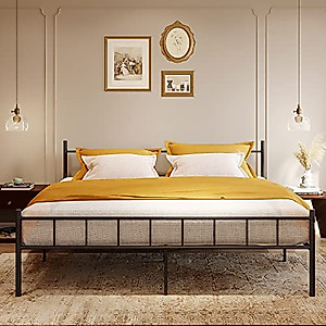 zunatu Metal Bed Frame Platform with Headboard & Footboard Heavy Duty Sturdy Foundation with Storage Space Squeak Resistant Easy Assembly,NO Box Spring Needed,Queen