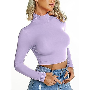 Laqeyko Women Trixie Tang Costume Top Light Purple Turtleneck Long Sleeve Crop Tops Halloween Shirts Lavender LA212-9-M