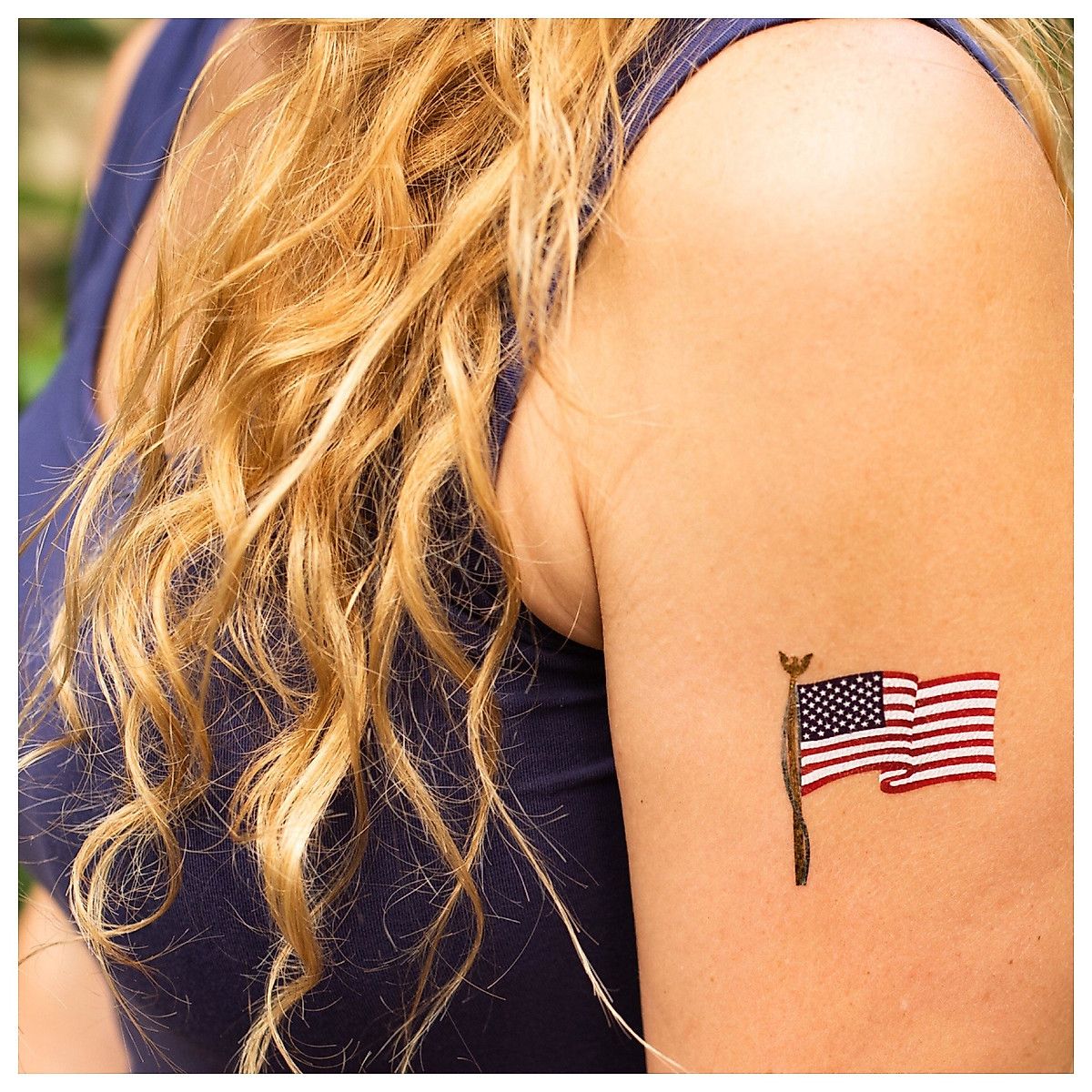 24 Patriotic Temporary Tattoos | 4th of July Party Supplies | USA Party Favors and Fourth of July Party Decorations | Metallic American Flag Red White and Blue Fake Tattoos | By John & Judy