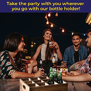 DFW Consumables - Farmhouse Wooden Crates for Display, 13" x 10" Wooden Bottle Caddy with 12 Individual Slots, Decorative Boxes with Carrying Handles