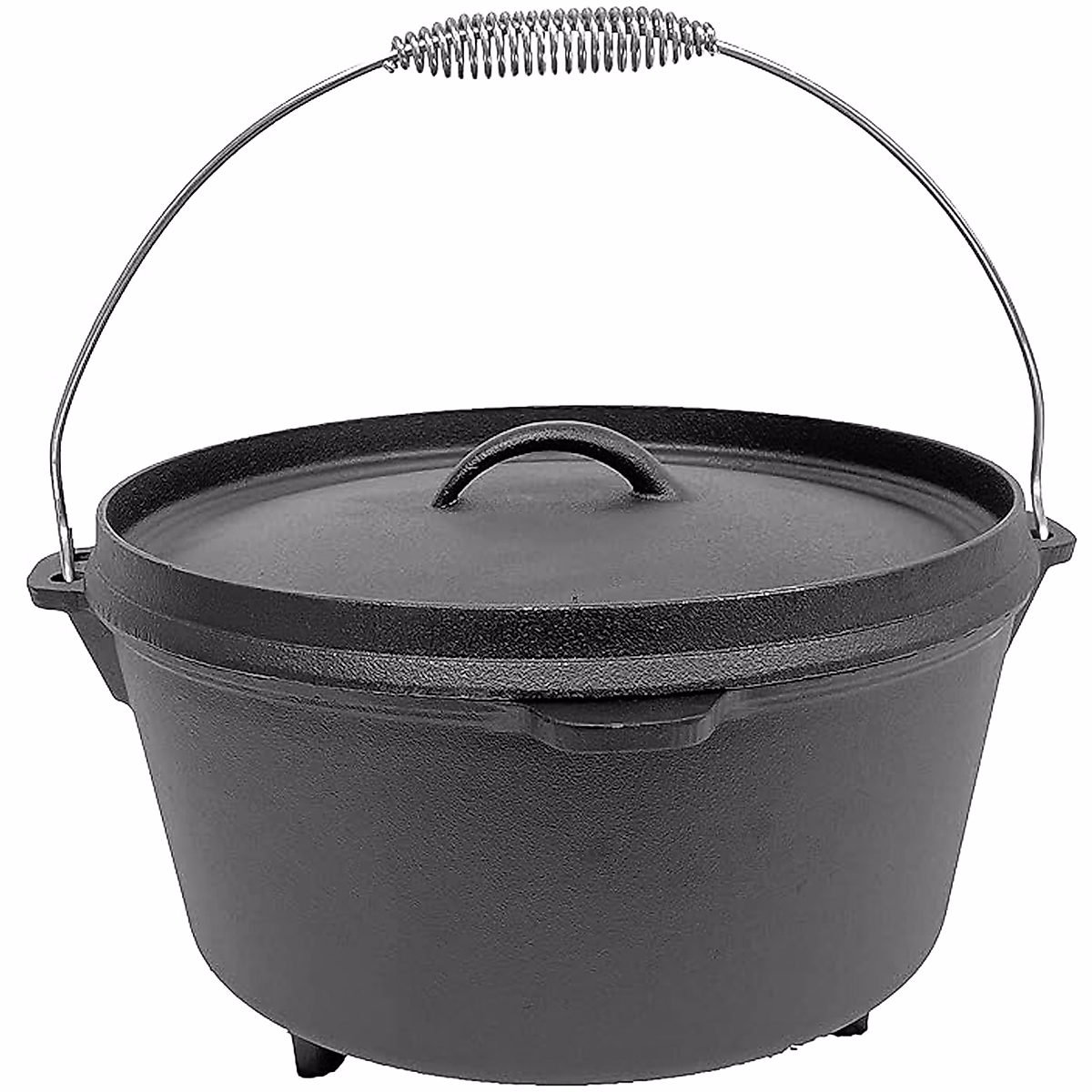 Cuisiland 9 Quart Cast Iron Dutch Oven with Lip Lid & 3 legs – Pre-Seasoned Camping Pot for Outdoor Cooking, Roasting, and Baking – Heavy-Duty Campfire Cookware with Even Heat Distribution