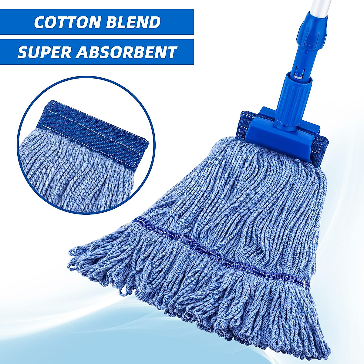 (3 Pack) Mop Head Replacement, Mop Heads Commercial,Blue Cotton Looped End String, Wet Industrial Cleaning Vintage Mop Head Replacements Refill, Swinger Loop Mop, for Heavy Duty Rubbermaid Mop Heads