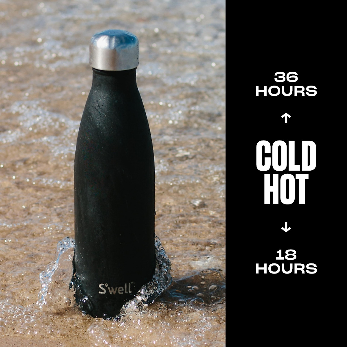 S'well Stainless Steel Water Bottle - 17 Fl Oz - Onyx - Triple-Layered Vacuum-Insulated Containers Keeps Drinks Cold for 36 Hours and Hot for 18 - BPA-Free - Perfect for the Go