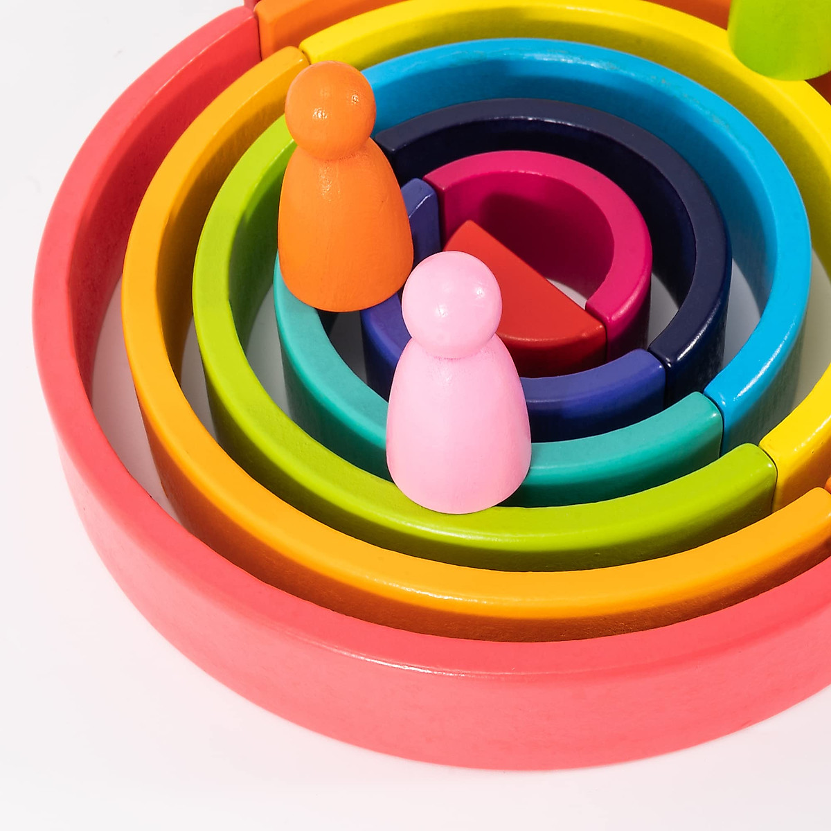 XJYQJD Wooden Rianbow Stacker Playset, 4-in-1 Rainbow Stacking Toys Building Blocks for Kids Ages 3 4 5 Preschool Montessori Toys Christmas Birthday Gifts for Toddlers Boys Girls 3-5 (45 Pieces)