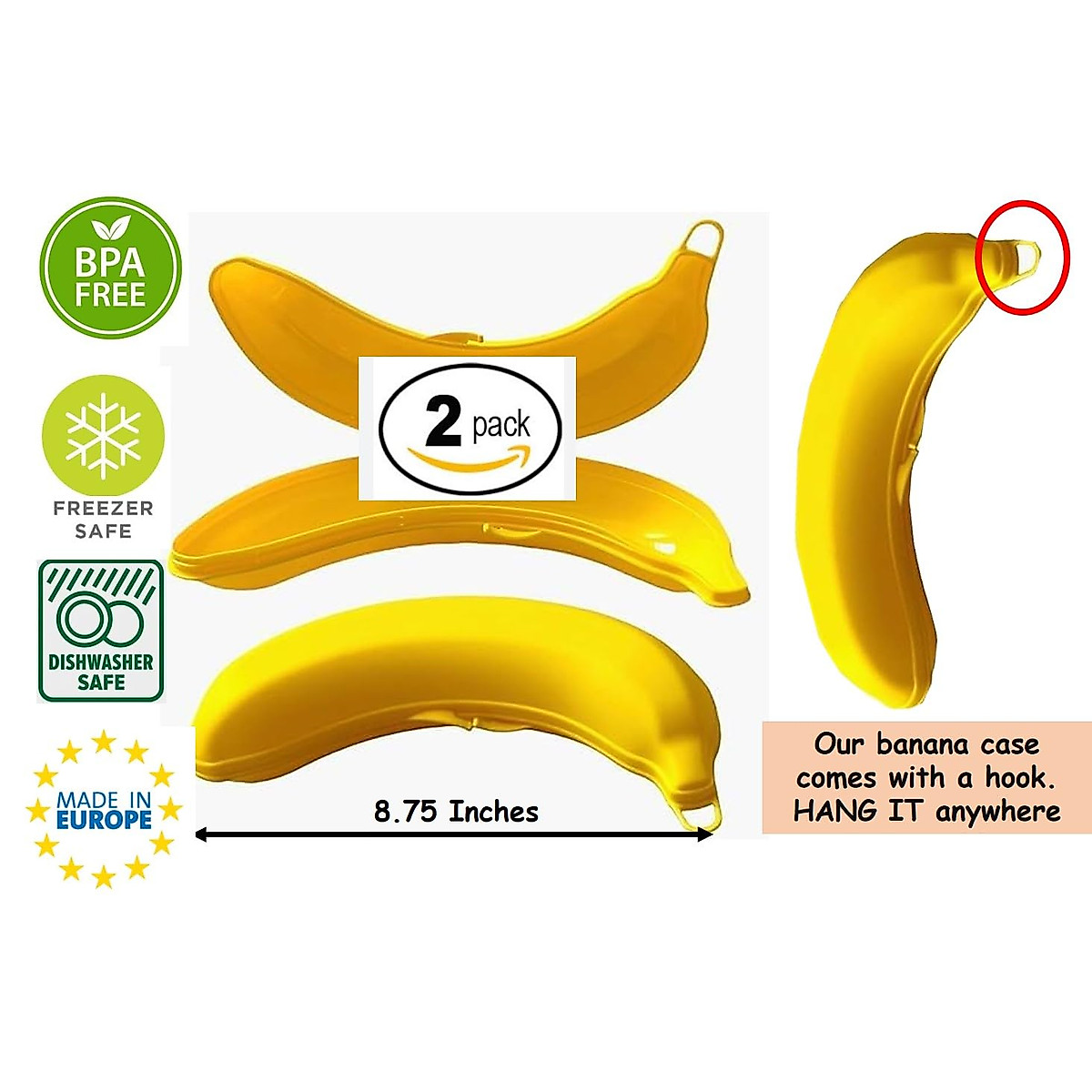 Banana Keeper On The Go Outdoor Travel Case BPA-Free Fruit Protector Saver Portable Banana Holder for Lunch Boxes Cute Carrier Storage Box 2 Pack Yellow (Banana Keeper)