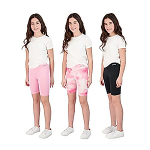 Hind 3-Pack Girls Athletic Shorts, Bike Shorts, Workout Clothes for Girls (Tie Dye-Light Pink-Black, 7-8)
