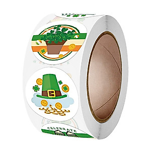 St. Patrick's Day Label Stickers 500Pcs Irish Green Shamrock Lucky Clover Label St. Patrick’s Day Themed Party Decoration Craft Supply Self Adhesive Seals for Envelope Box Bag