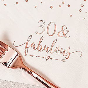 Crisky Rose Gold Foil 30 Fabulous Napkins Plates Cups Set for Women 30th Birthday Party Decorations Supplies, Disposable Tableware Set of 24 (9" Plates, 7" Plates, Luncheon Napkins, 9oz Cups)