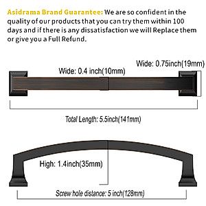 Asidrama 10 Pack 5 Inch(128mm) Hole Centers Kitchen Cabinet Handles, Oil Rubbed Bronze Cabinet Pulls Kitchen Cabinet Hardware for Cupboard Drawer Handles Dresser Pulls