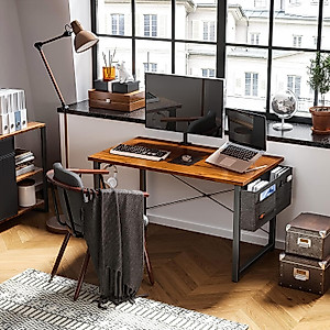 ODK Computer Desk Large Office Desk, 48 Inch Gaming Desk with Storage, Modern PC Desk Work Table with Headphone Hook for Home Office, Deep Brown