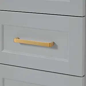 ARIEL 55" Grey Bathroom Vanity with 1.5" Edge Pure White Quartz Countertop & Backsplash, Center Rectangular Sink, 2 Soft Closing Doors, 9 Full Extension Dovetail Drawers, Toe Kick, Satin Brass