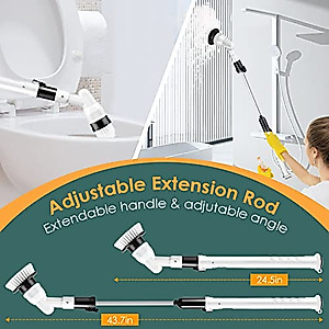 Electric Spin Scrubber, GOFOIT Cordless Shower Scrubber for Cleaning Bathroom, Tile, Floor, Tub and Power Cleaning Brush with Adjustable Extension Handle and 5 Replaceable Rotating Brush Heads