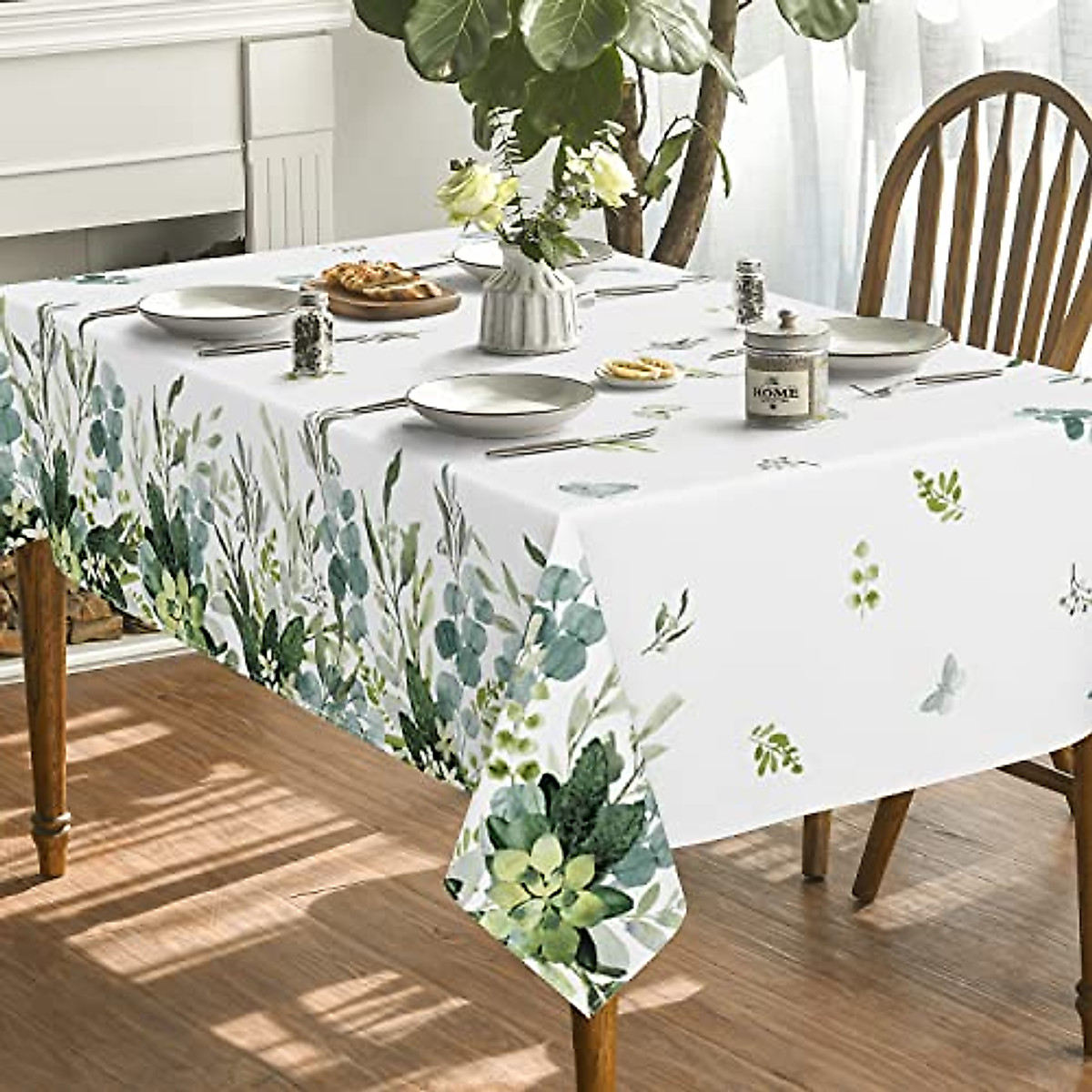 Horaldaily Spring Summer Tablecloth 60x84 Inch, Eucalyptus Floral Table Cover for Party Picnic Dinner Decor