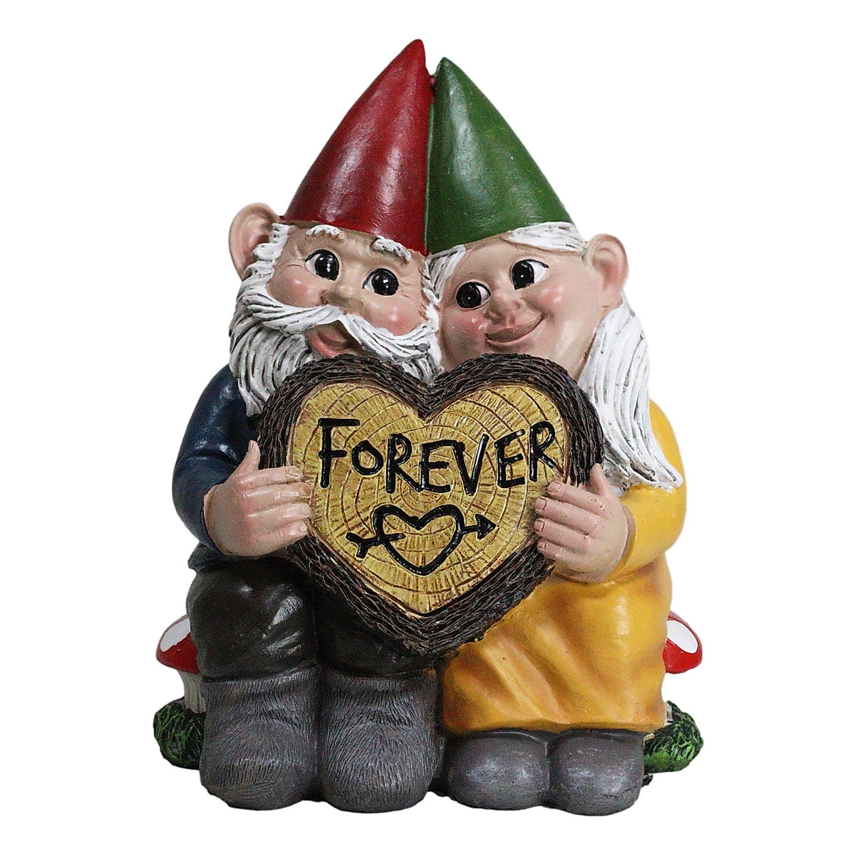 Ebros Whimsical Mr and Mrs Gnome Hobbit Couple Sitting On Toadstool Mushrooms Statue 6.25" Tall 'Forever Love Struck' Gnomes Home Decor Sculpture Figurine